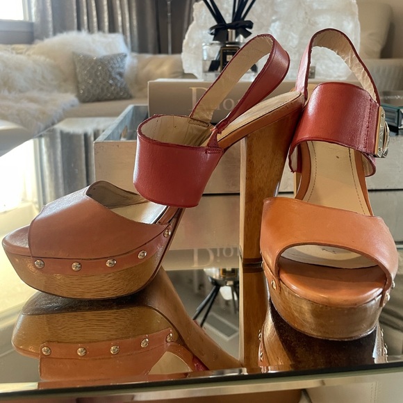 Coach | Shoes | Coach Leather Stud Block Heel Orange Sandal Heel | Poshmark